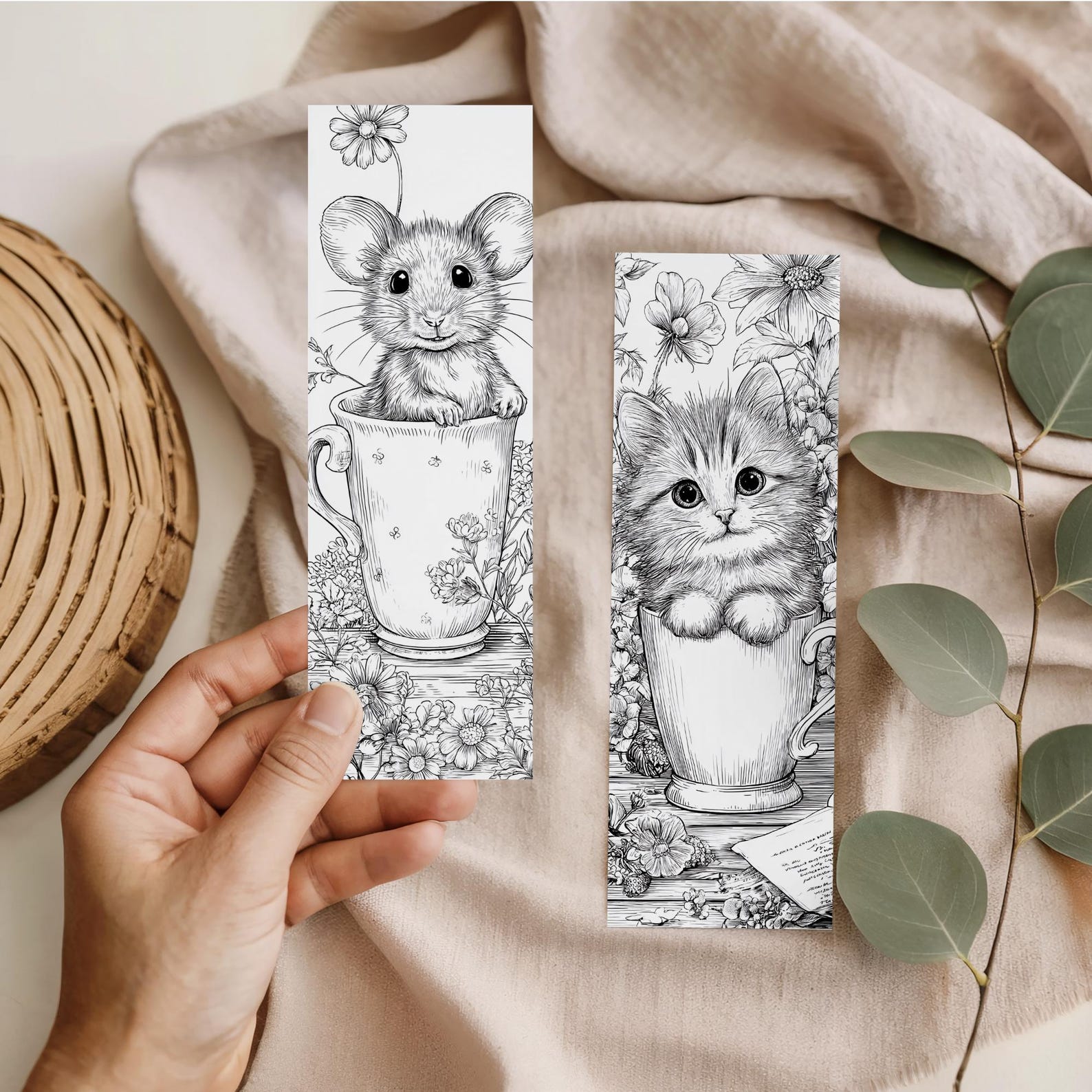 8 Cute Animal Coloring Bookmarks Printable, Puppy Kitten Mouse ...