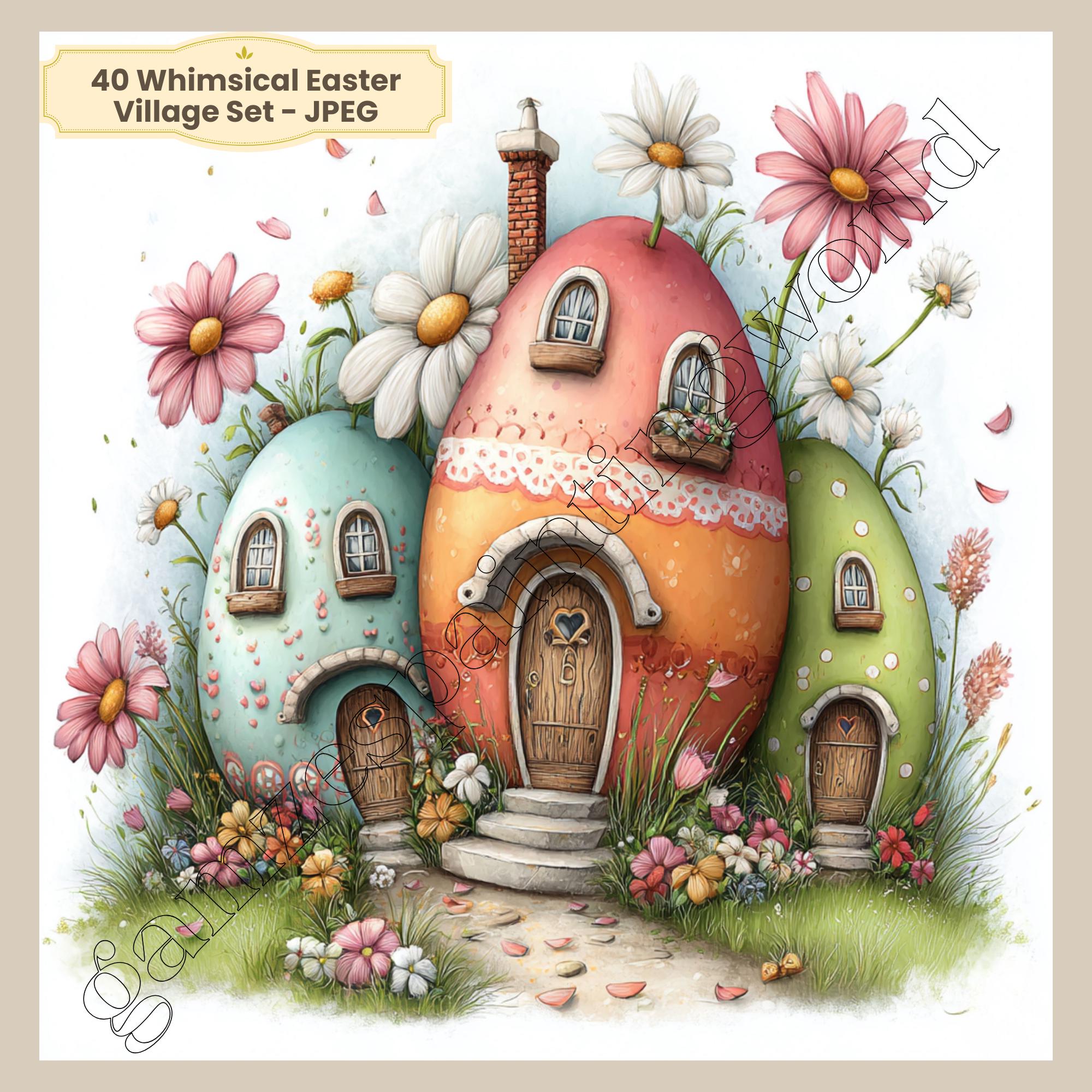 Whimsical Easter Village Clipart Set, Egg Cottages (digital Download ...