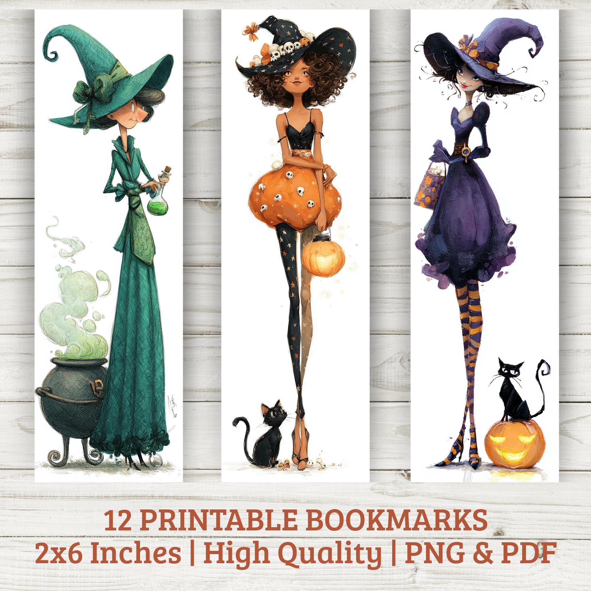 Halloween Witch Bookmarks: Spooky-cute Printable Set (PDF & PNG) - Etsy