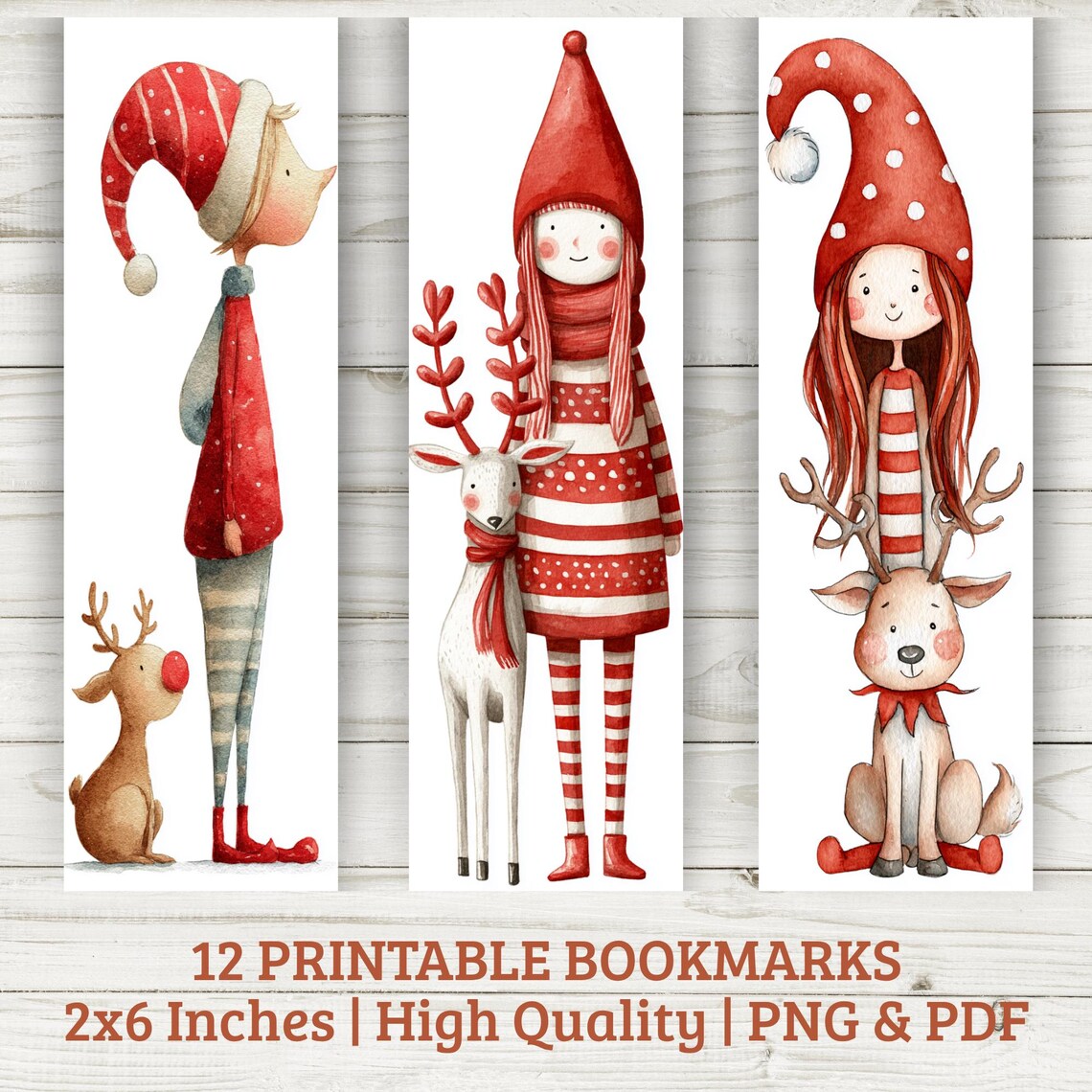 Whimsical Christmas Elf & Reindeer Printable Bookmarks – 12 Festive ...