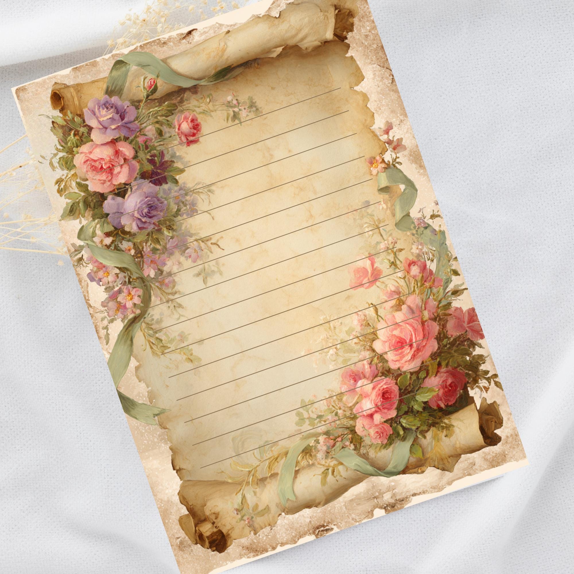Vintage Rose Letter Writing Paper: Antique Scroll Design (PNG + PDF) - Etsy