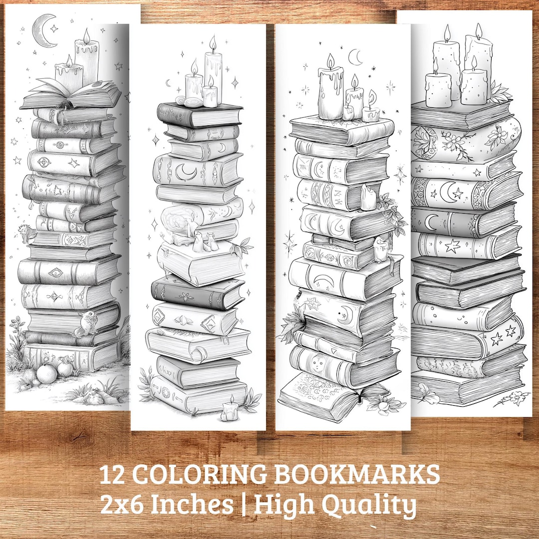 Vintage Magic Book Stack Coloring Bookmarks - Printable PDF Set - Etsy