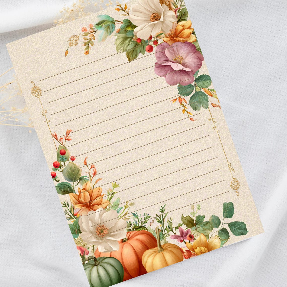 Thanksgiving Stationery Set – Watercolor Pumpkin Letter Writing (PDF ...