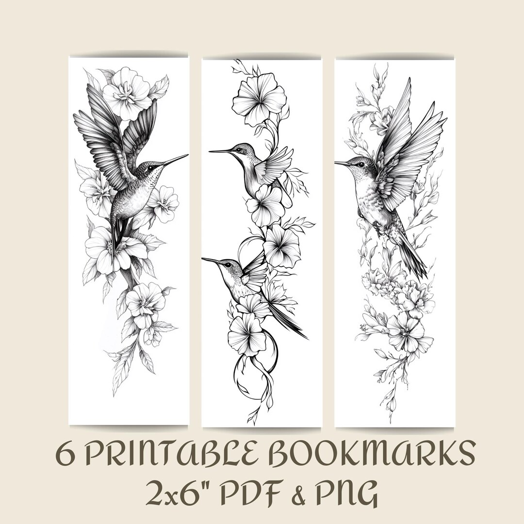 6 Colorable Birds Flowers Printable Bookmarks Birds Flowers Printable ...
