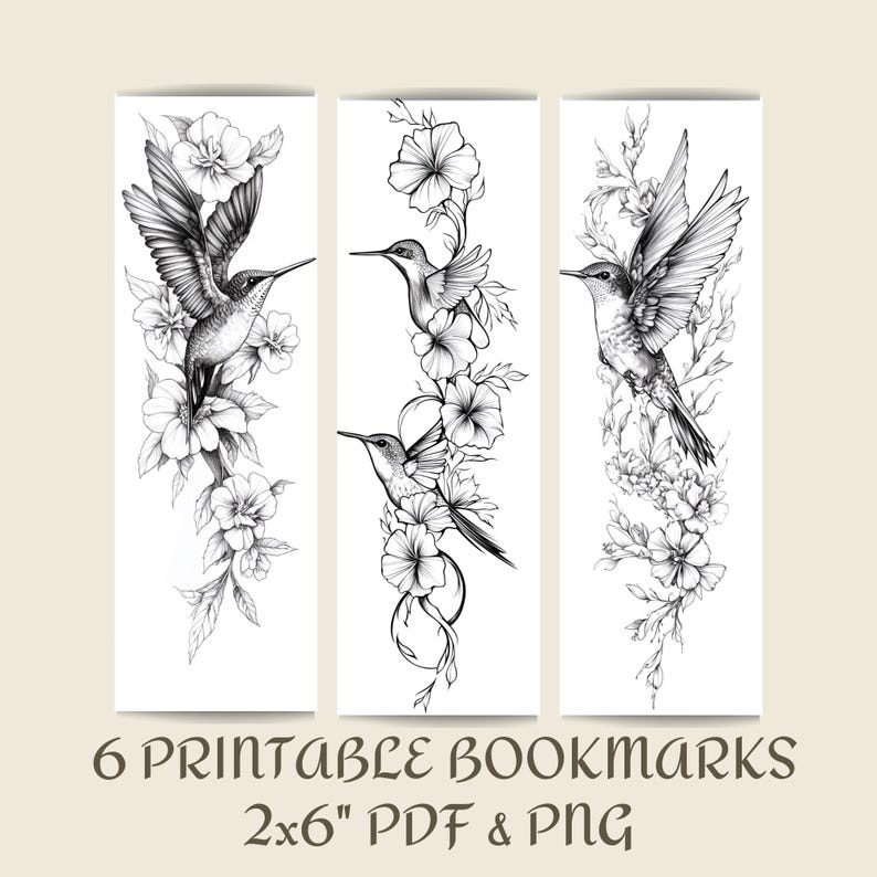 6 Colorable Birds Flowers Printable Bookmarks Birds Flowers Printable ...