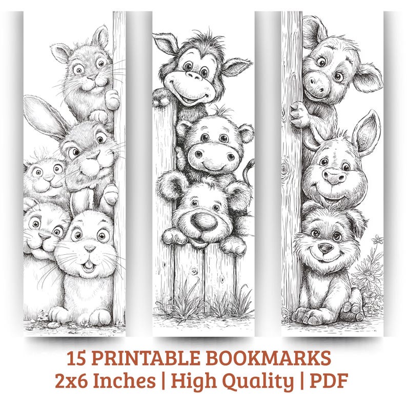 Animal Coloring Bookmarks: 15 Pack Printable PDF (2x6 Inches) – Kids ...