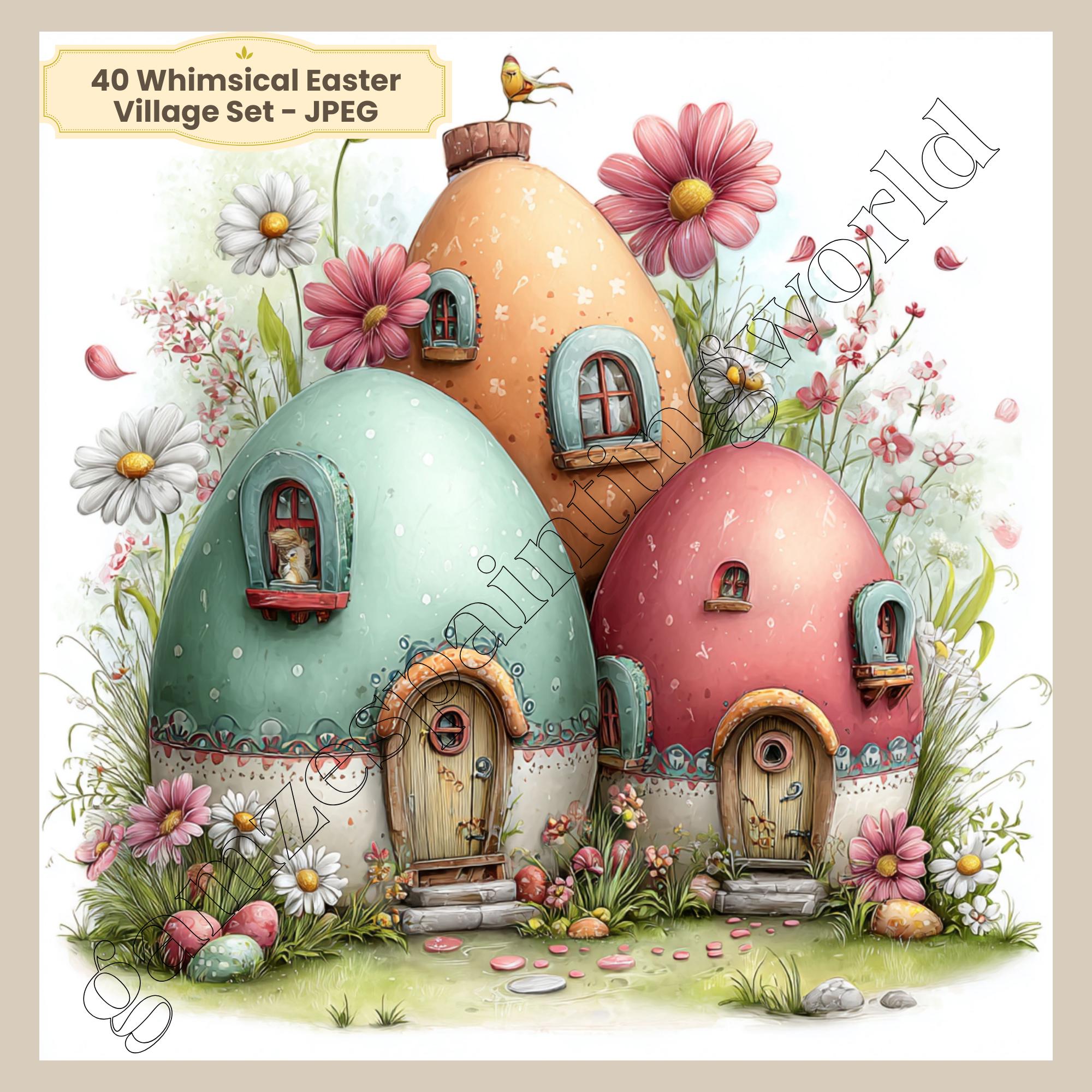 Whimsical Easter Village Clipart Set, Egg Cottages (digital Download ...