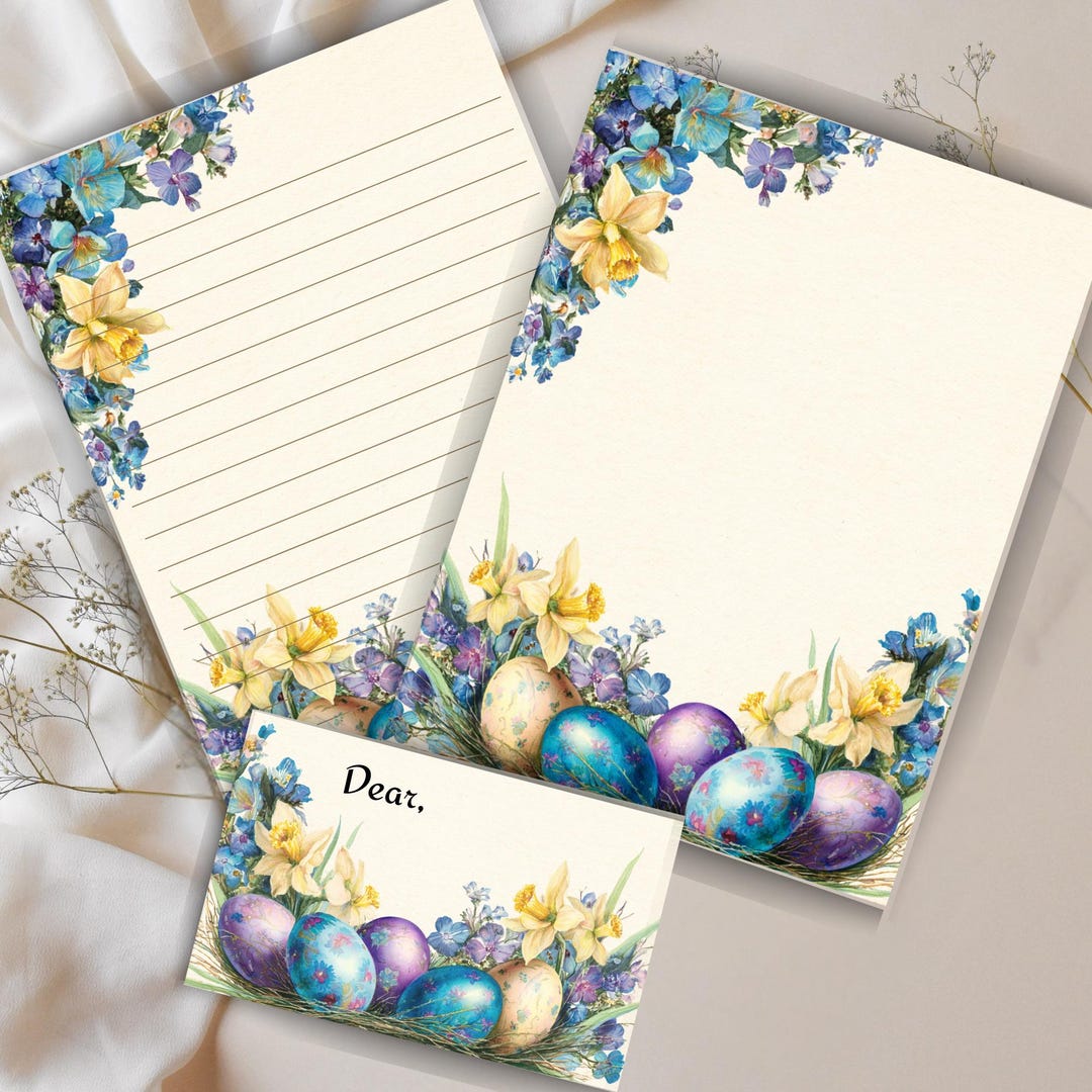 Floral Easter Egg Letter Writing Set, Spring Stationery (PDF PNG A4 ...