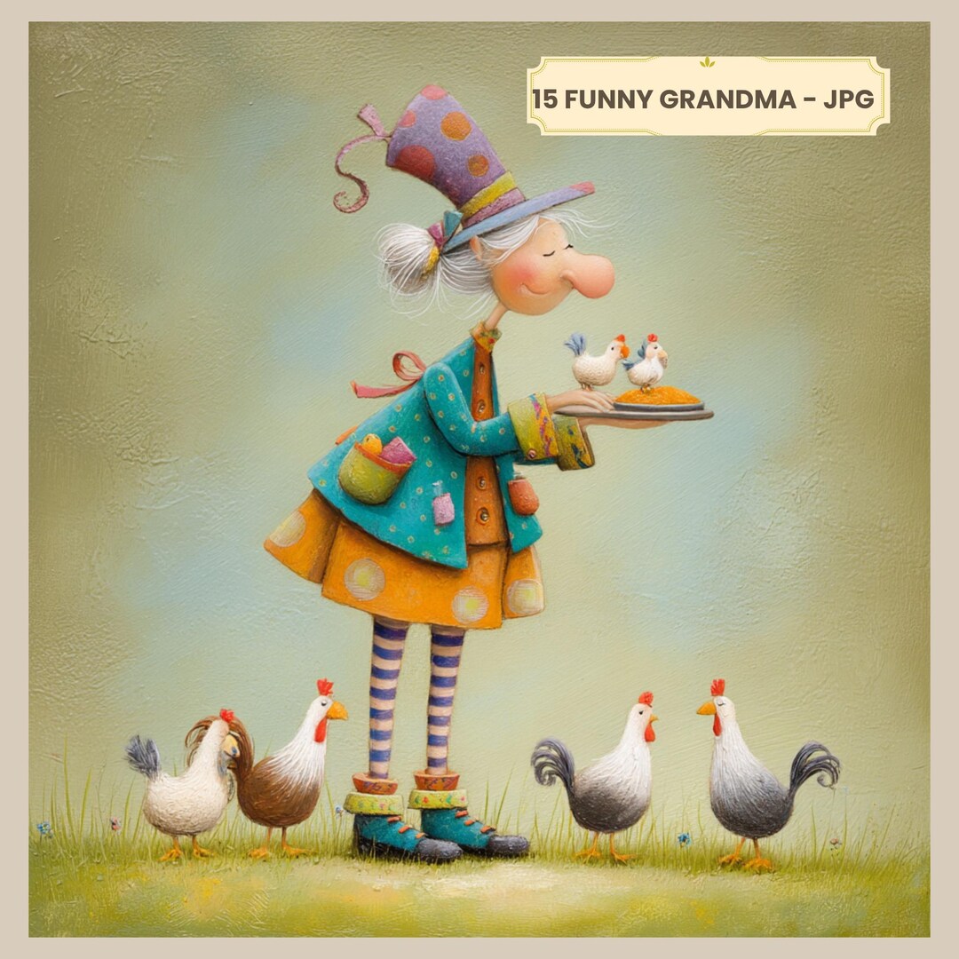 Funny Farm Grandma Clipart – Whimsical Country Life JPG Collection ...