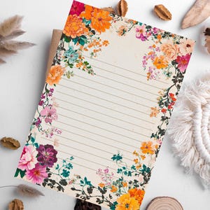 Vibrant Watercolor Floral Printable Stationery Set: Lined & Unlined ...