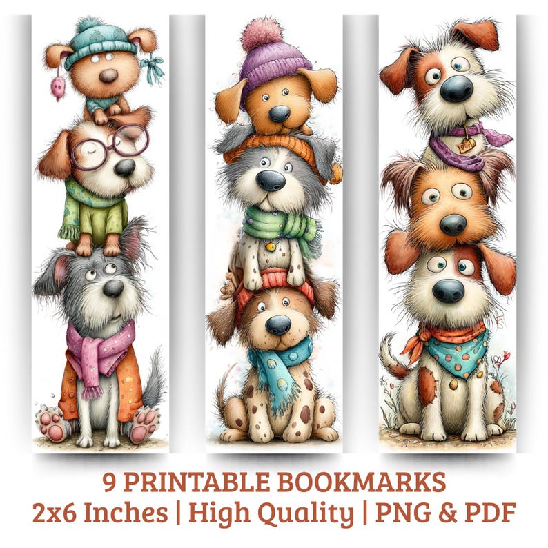 Dog Printable Bookmarks – Whimsical Puppy Illustrations (PDF & PNG) - Etsy