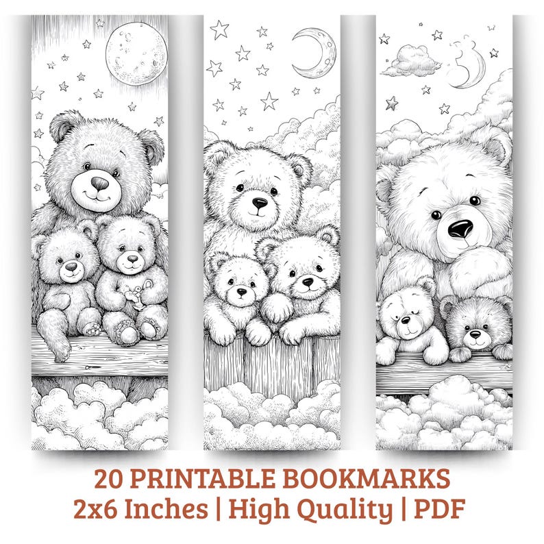 Teddy Bear Family Coloring Bookmarks, Kids Reading Art (PDF Pattern) - Etsy