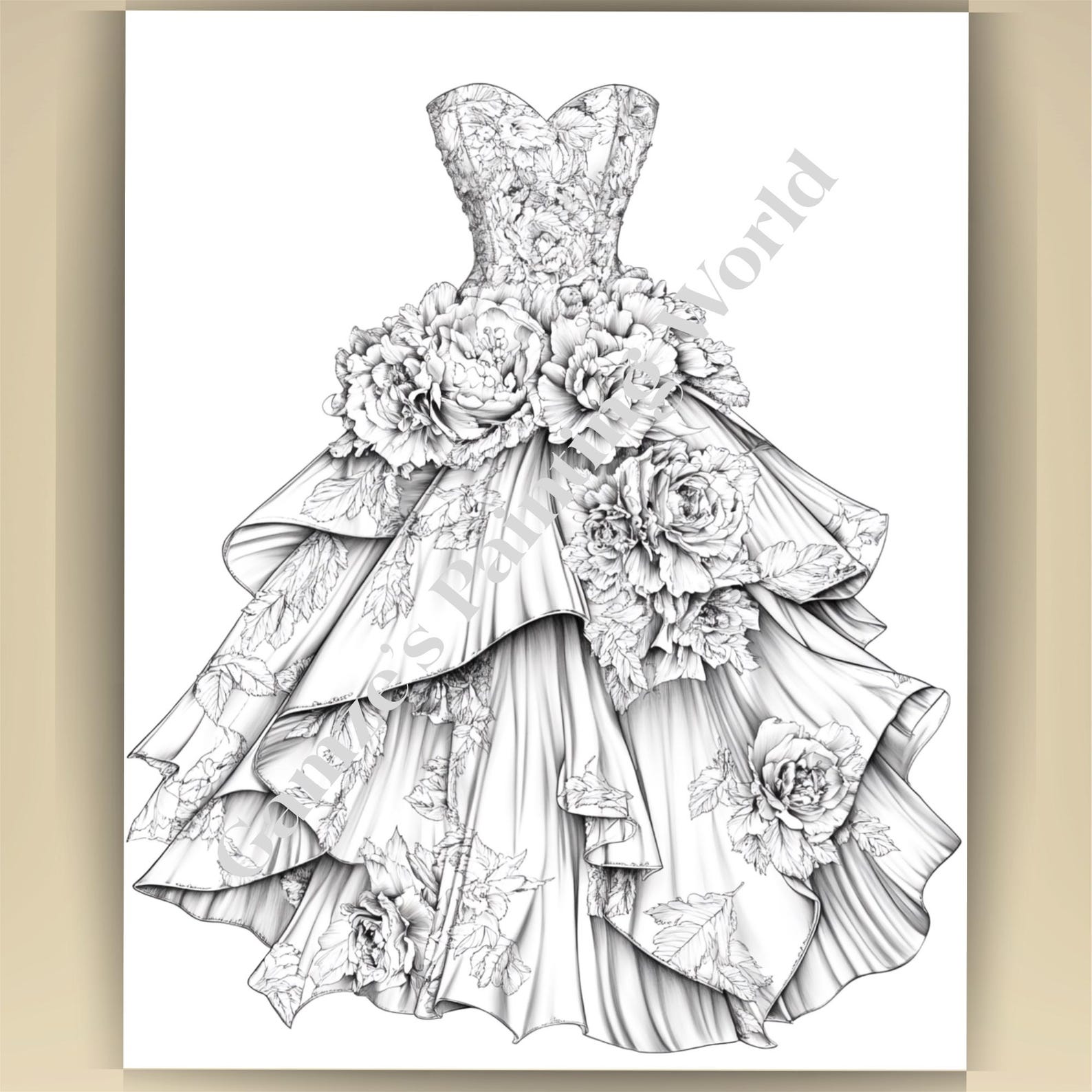 Elegant Floral Gown Coloring Book: 55 Fashion Illustrations for Adult ...