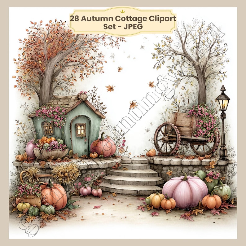 Whimsical Cottagecore Autumn Clipart Set, Pumpkin House (JPG) - Etsy