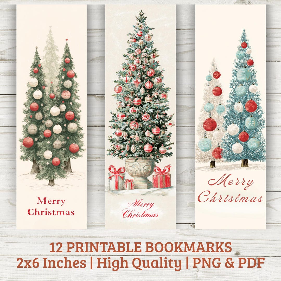 Christmas Tree Bookmarks – Watercolor Holiday Designs, Set of 12 ...