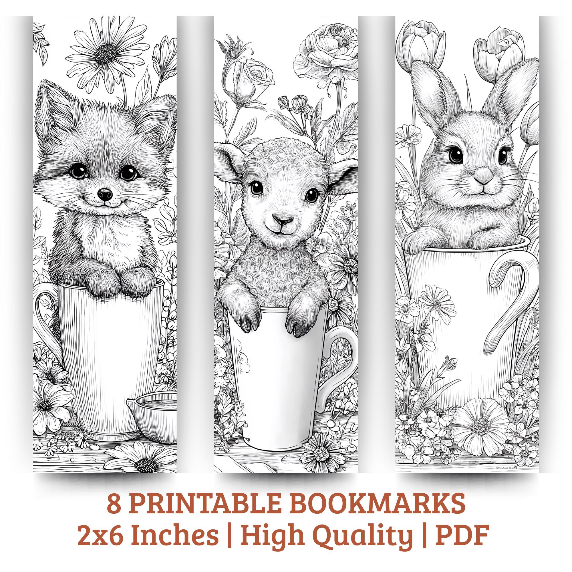 8 Cute Animal Coloring Bookmarks Printable, Puppy Kitten Mouse ...