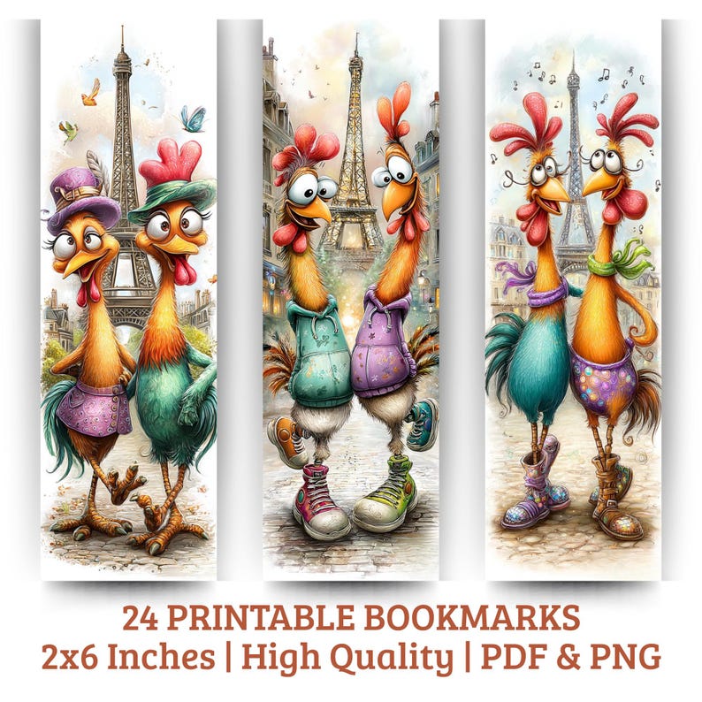 Paris Rooster Bookmarks – Whimsical French Art, 24 Printable Designs ...