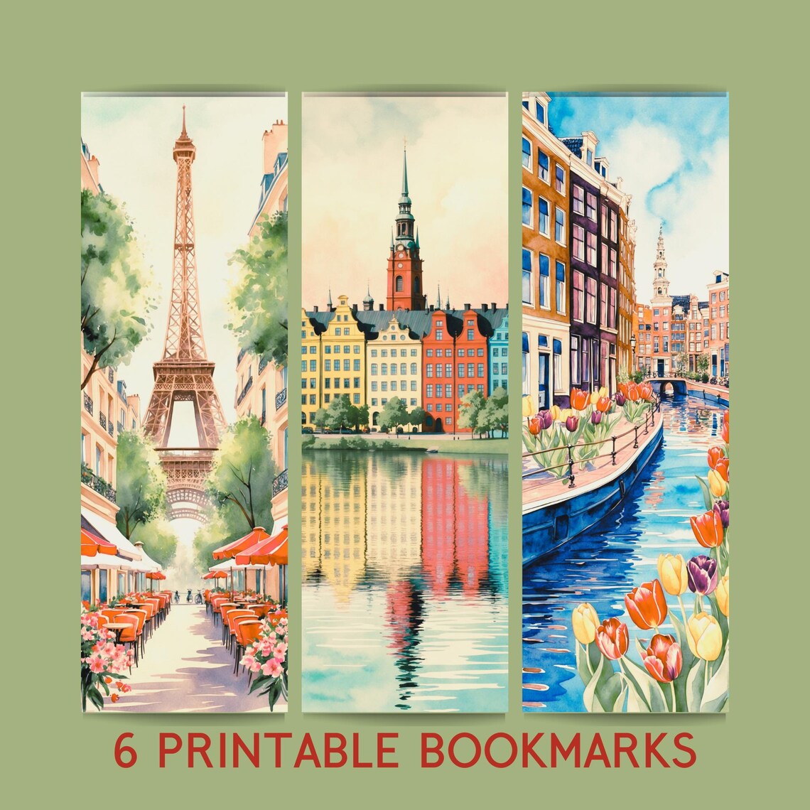 6 European City Printable Bookmarks, Printable Bookmarks Set, Bookmarks ...