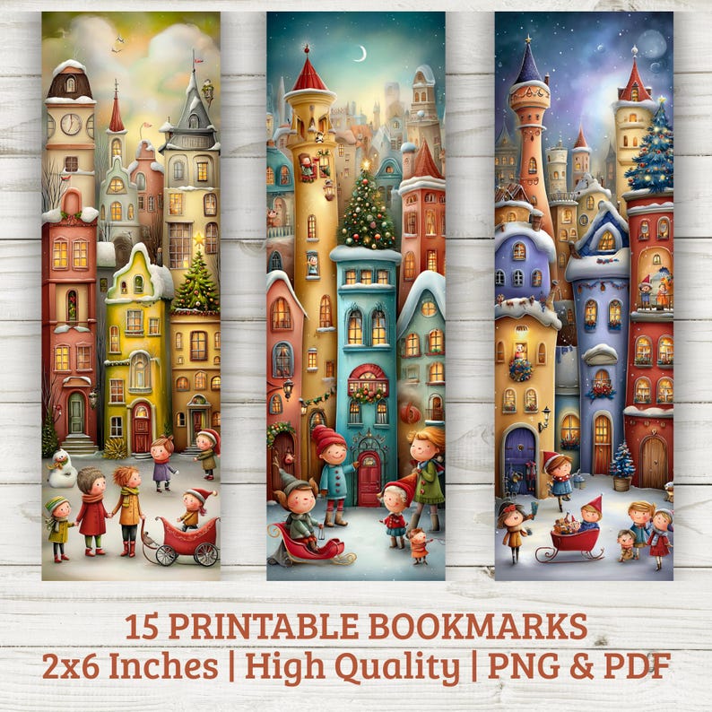 Whimsical Colorful Christmas City Bookmarks – 15 Festive Cartoon ...