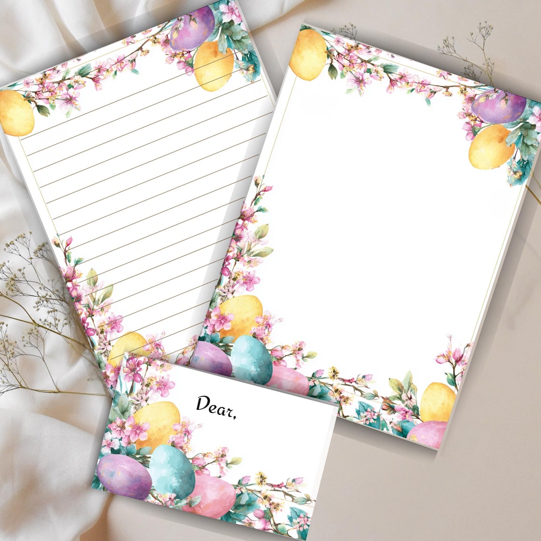 Floral Easter Egg Stationery Set, Spring Letter Paper (PDF PNG A4 Lined ...