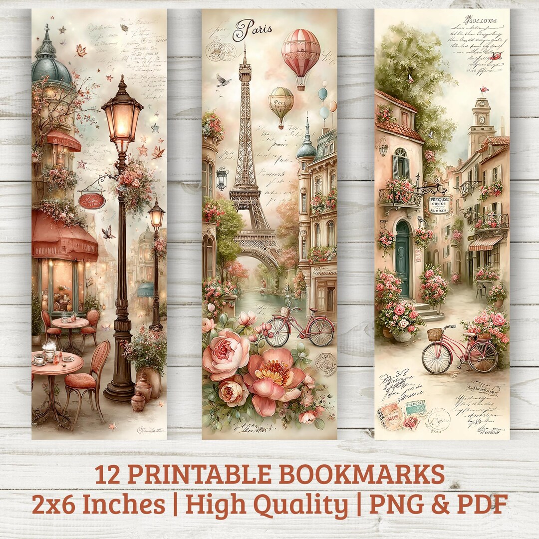 Vintage Paris Bookmarks – French Travel Art, Eiffel Tower (PDF & PNG ...