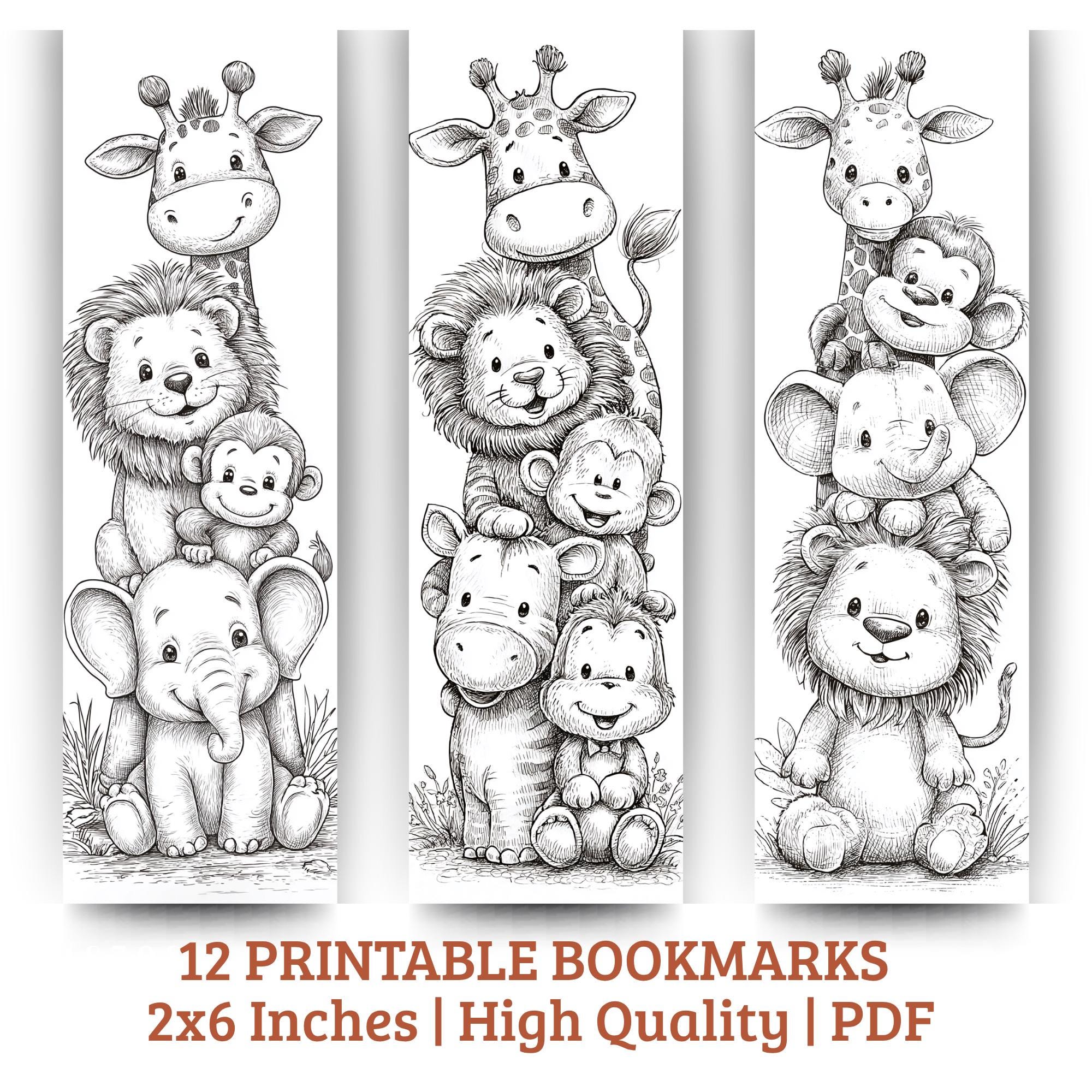 Safari Animal Coloring Bookmarks, Kids Jungle Theme, Printable PDF (2x6 ...