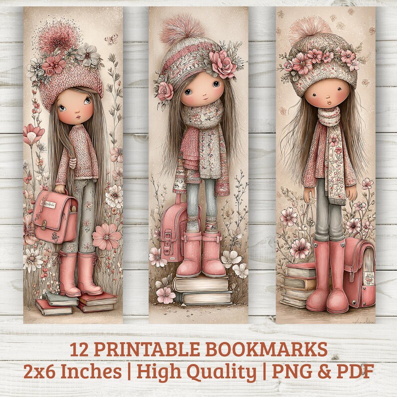 Whimsical Little Girl Printable Bookmarks – 12 Adorable Pastel ...
