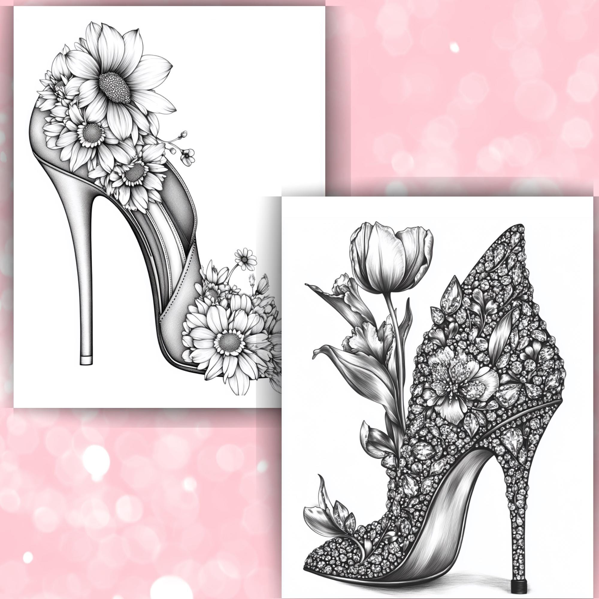 50 Floral High Heels Shoes Coloring Pages for Adults Fashion Shoes ...