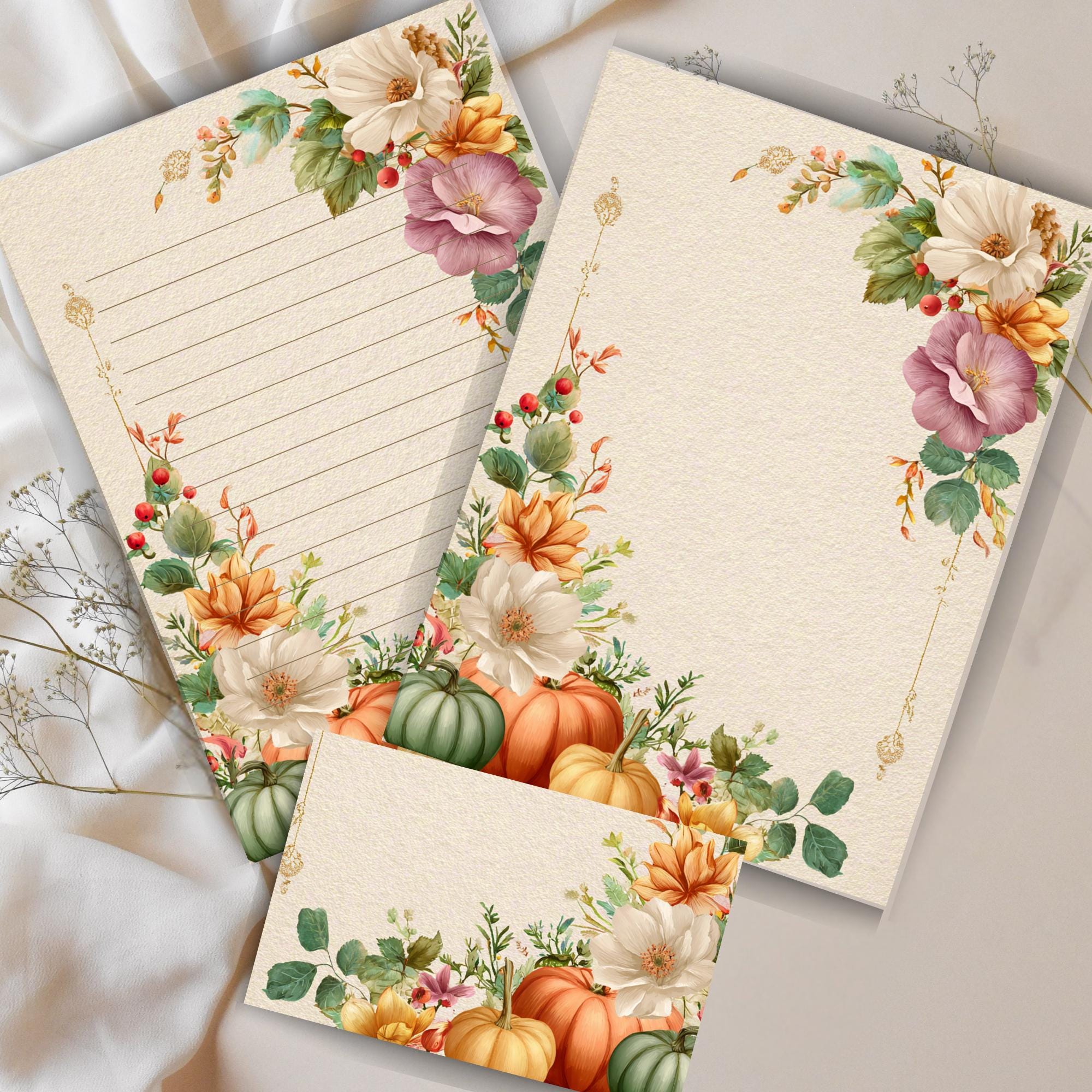 Thanksgiving Stationery Set – Watercolor Pumpkin Letter Writing (PDF ...