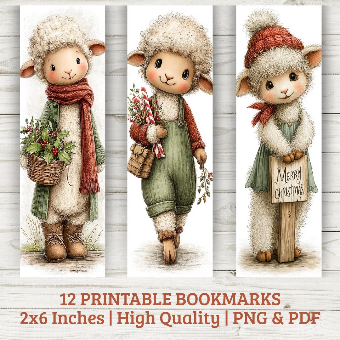 Whimsical Sheep Christmas Printable Bookmarks – 12 Cozy Sheep Designs ...