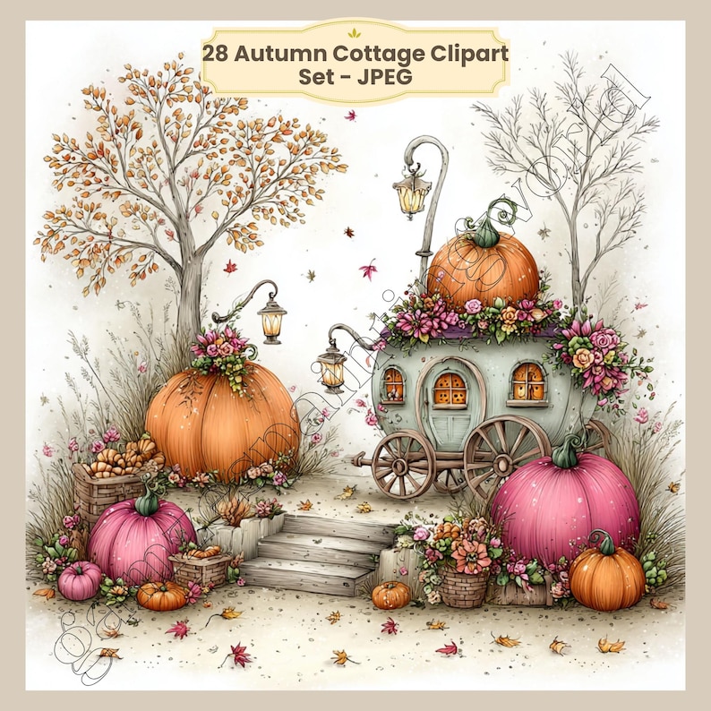 Whimsical Cottagecore Autumn Clipart Set, Pumpkin House (JPG) - Etsy
