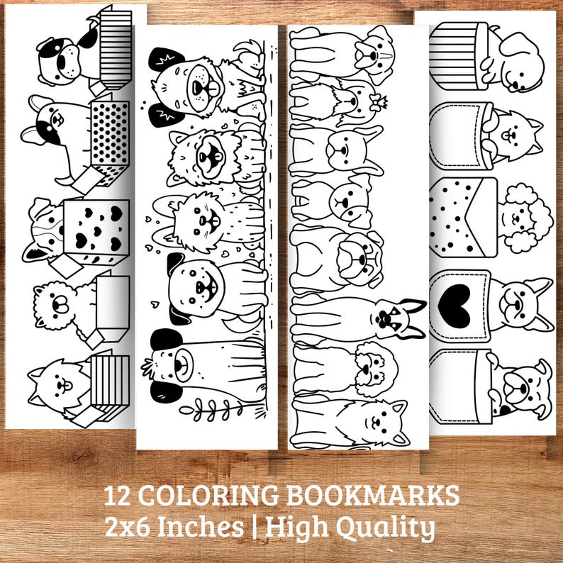 Printable Dog Coloring Bookmarks: DIY Craft, Sublimation-ready (PDF ...