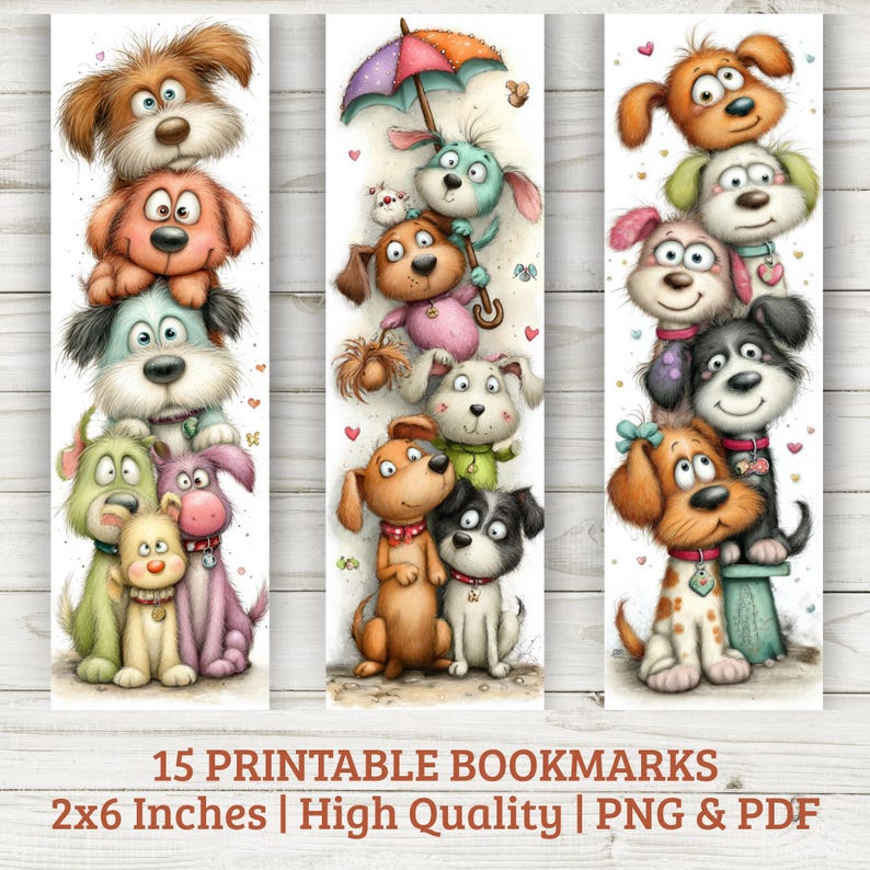 Dog Family Bookmarks- 2 – Whimsical Mixed Media Art, Kids & Readers ...