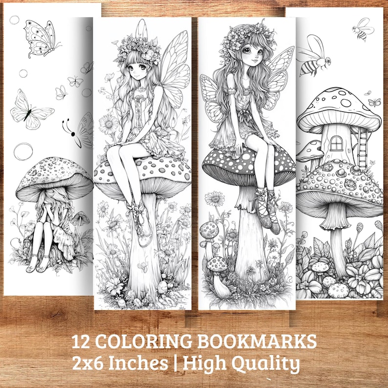 Coloring Bookmarks - Printable Fairy & Mushroom Bookmark Set: Whimsical ...