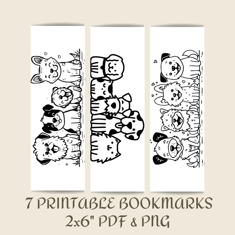 7 Colorable Dogs Printable Bookmarks, Dogs Printable Bookmarks Set ...