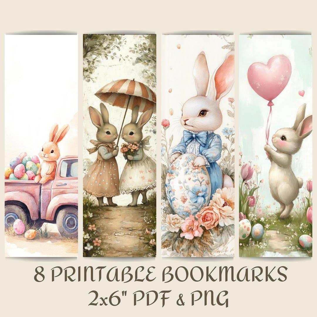Easter Bunny Bookmarks, Vintage Printable Bookmarks, Cute Rabbit ...
