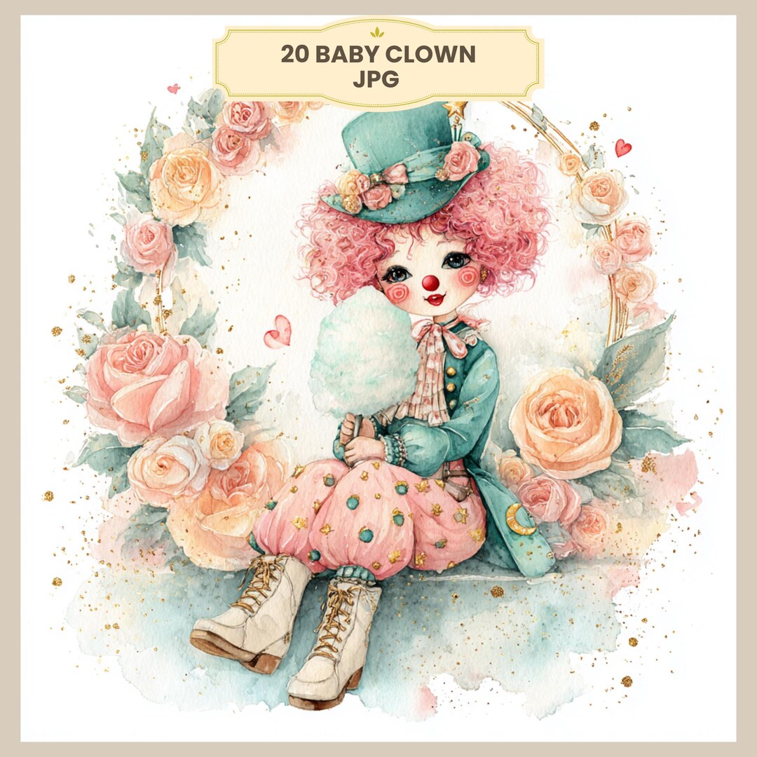 Watercolor Clown Baby Clipart: Whimsical Illustrations (digital ...
