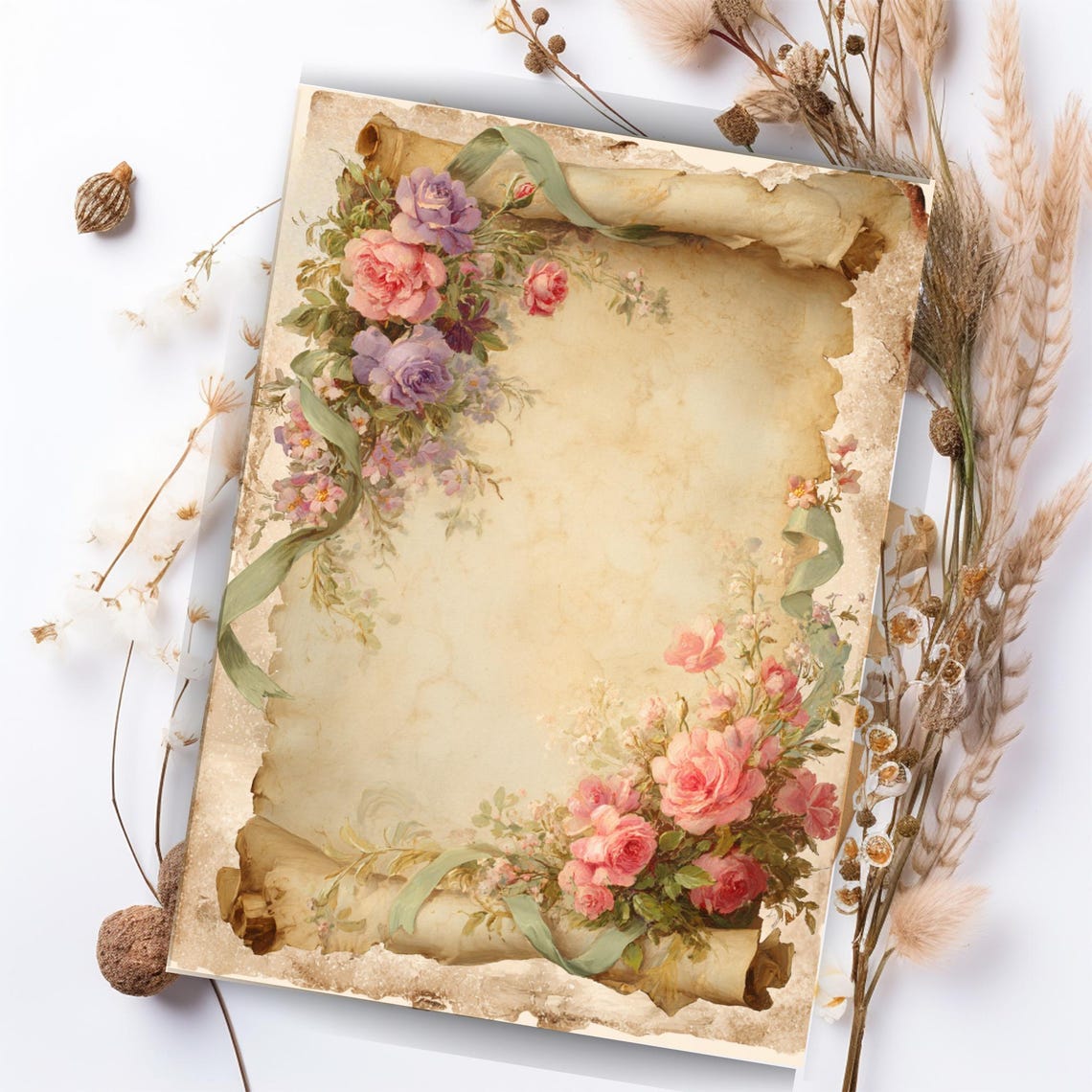 Vintage Rose Letter Writing Paper: Antique Scroll Design (PNG + PDF) - Etsy