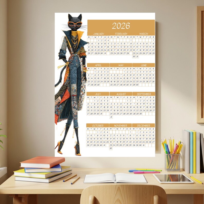 2026 Fashion Cat Calendar – Chic Couture Illustration (digital Download ...