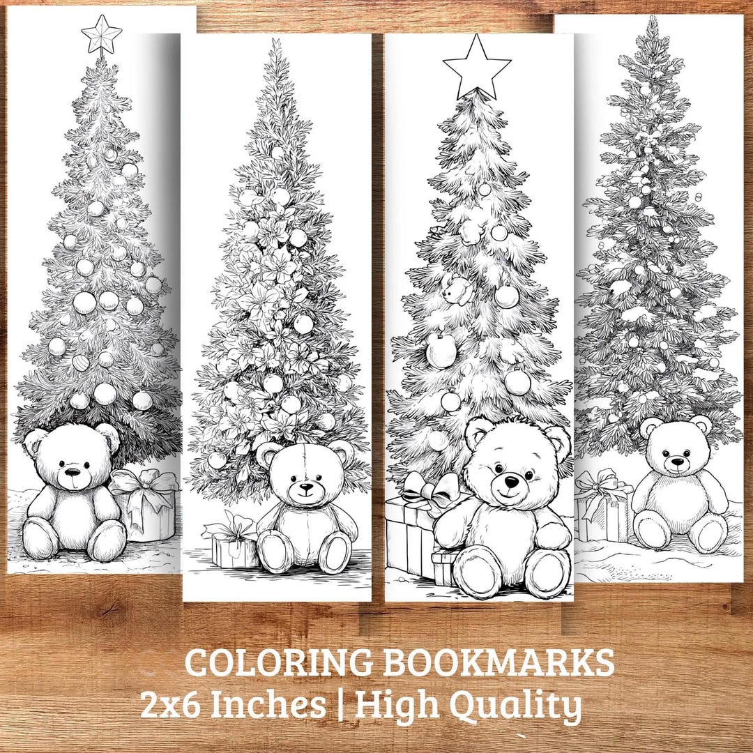 Printable Christmas Tree & 8 Teddy Bear Coloring Bookmarks for Kids ...