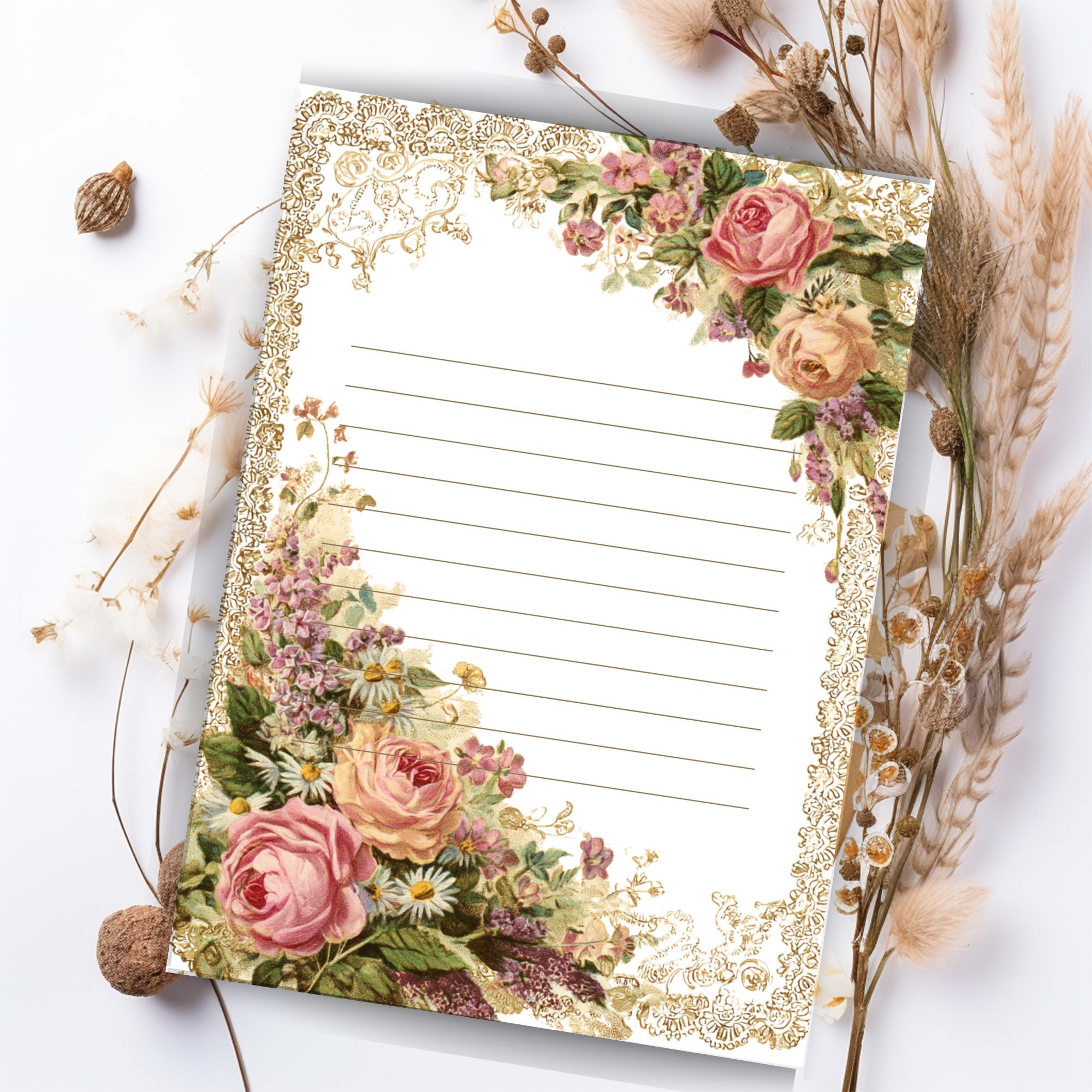 Vintage Rose Letter Paper: Printable Floral Writing Paper (PDF Download ...