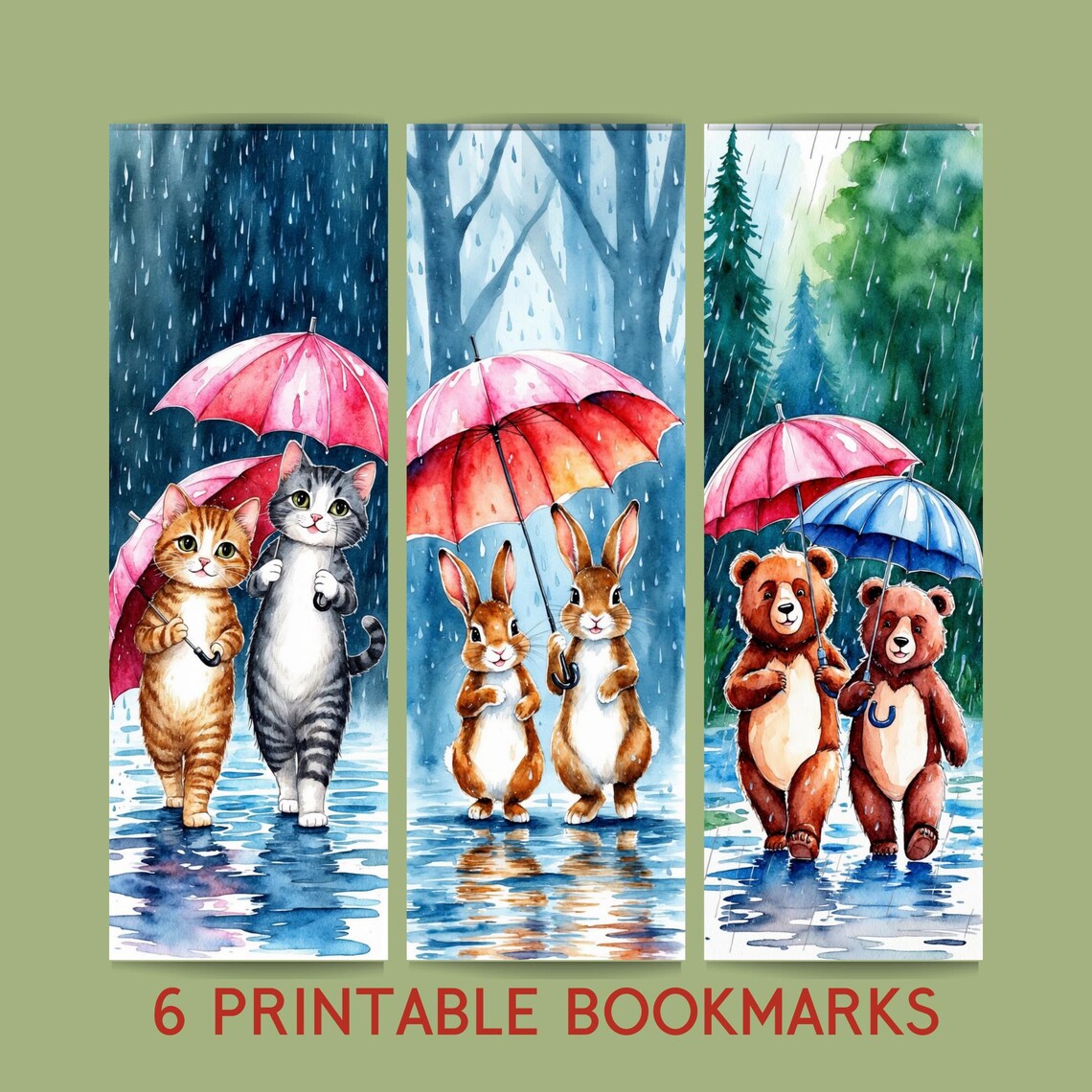 6 Cute Animals Printable Bookmarks, Printable Bookmarks Set, Bookmarks ...