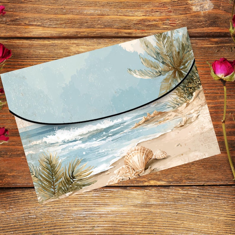 Coastal Beach Stationery Set, Watercolor Ocean Letter Paper (A4 PDF PNG ...
