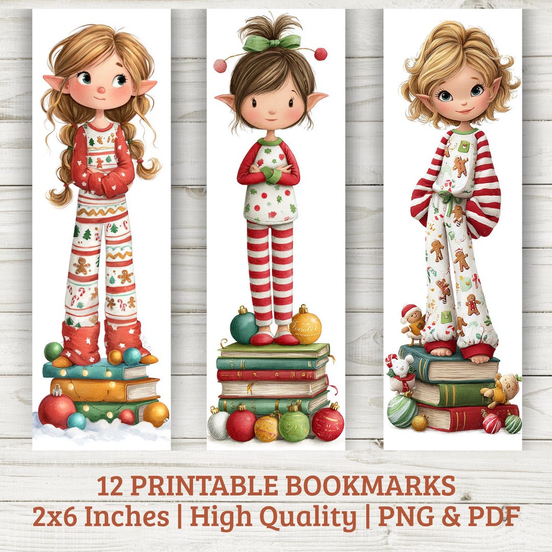 Christmas Elf Printable Bookmarks - 12 Digital Downloads for Holiday ...