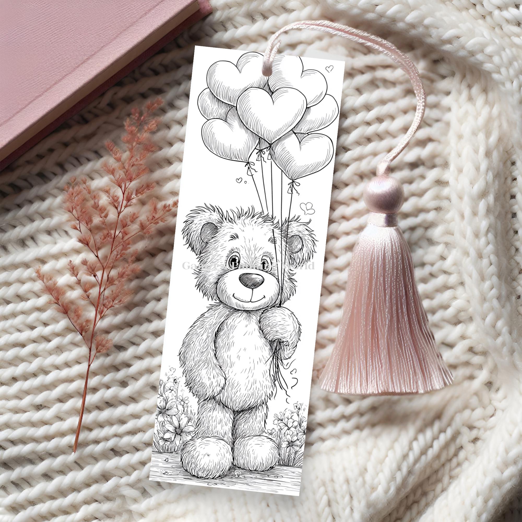 Teddy Bear Coloring Bookmarks | Heart Balloons, Kids Crafts (PDF ...