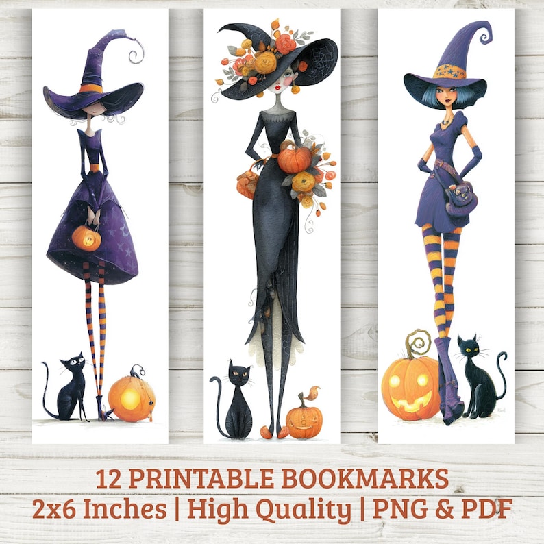 Halloween Witch Bookmarks: Spooky-cute Printable Set (PDF & PNG) - Etsy