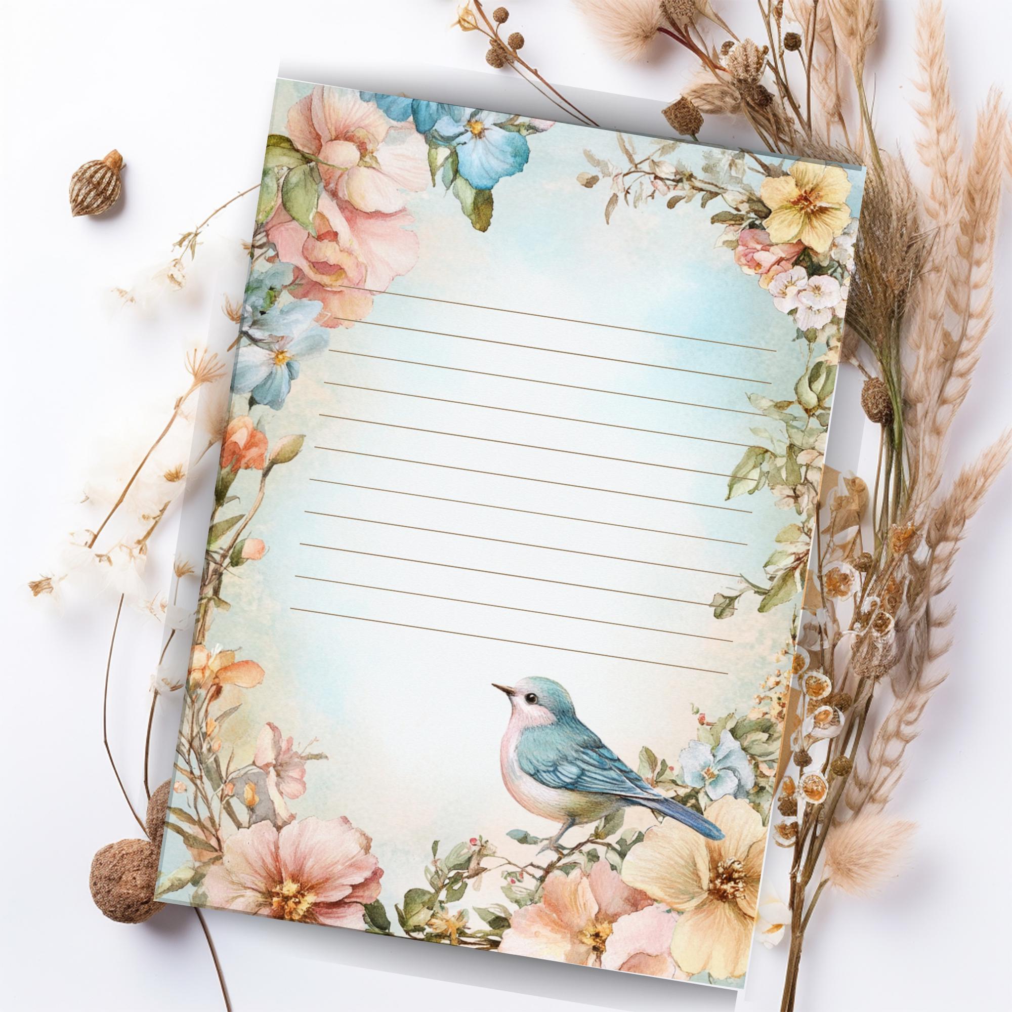Spring Bluebird Floral Letter Writing Set: Stationery Sheets, Penpal ...