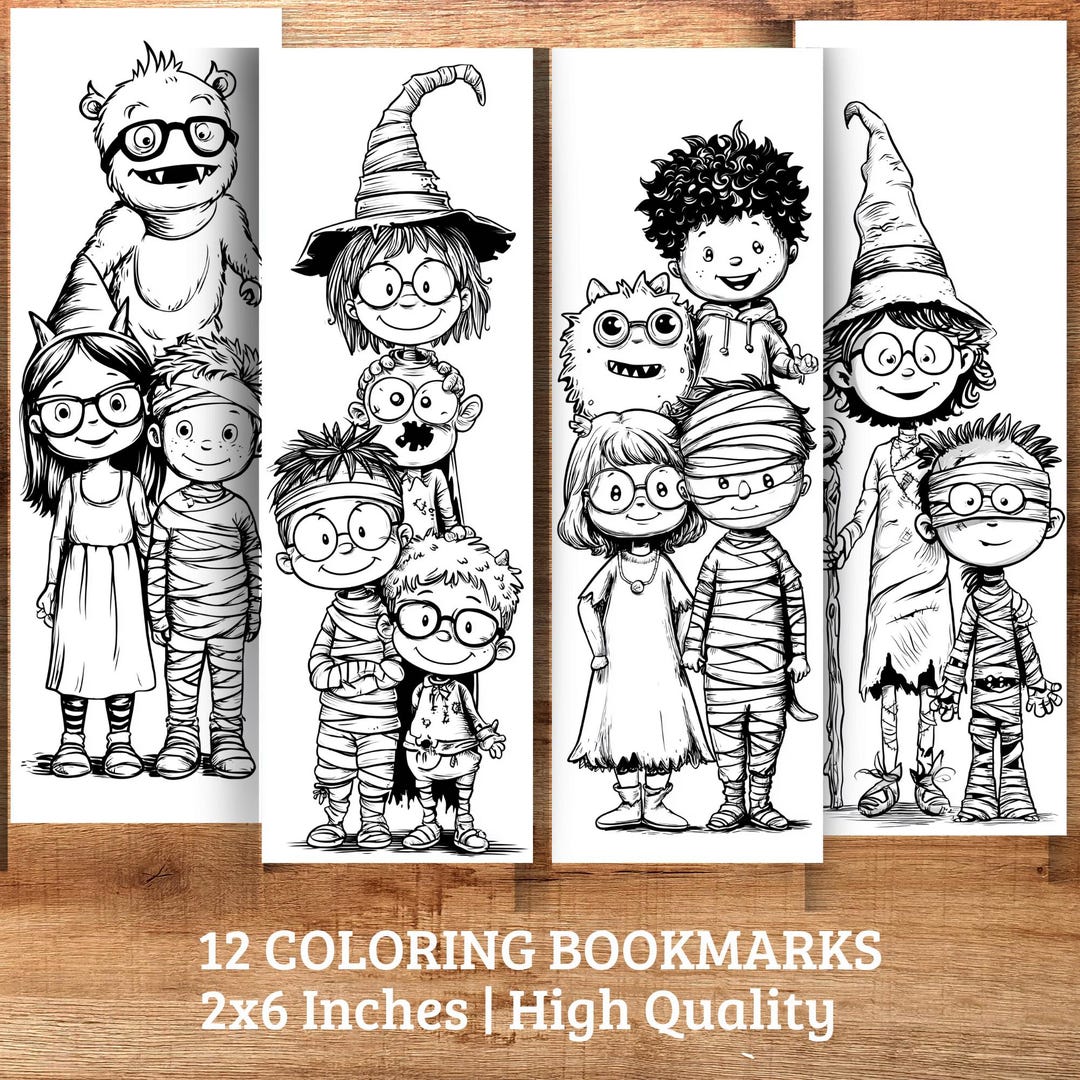 Halloween Coloring Bookmarks for Kids – Witch, Mummy, Monster (digital ...