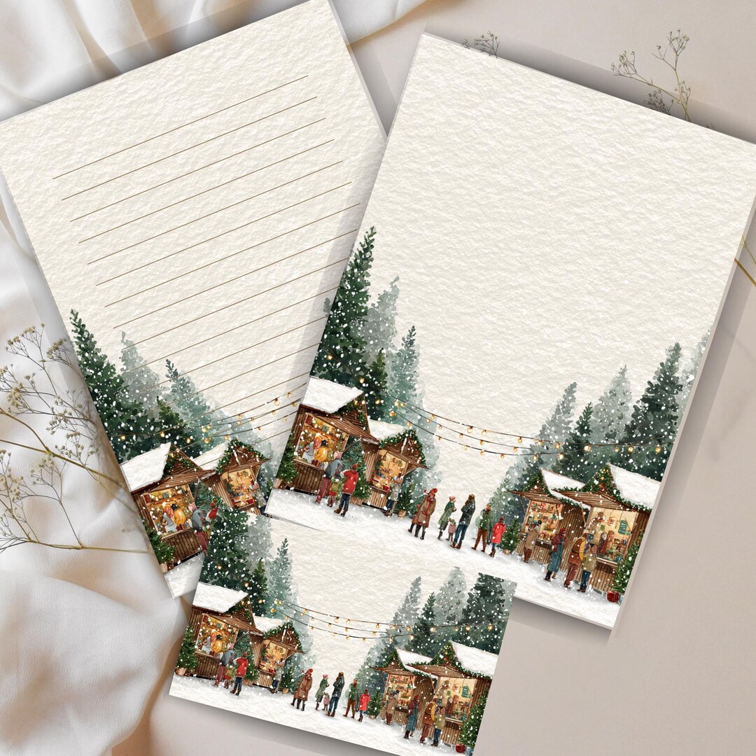 Festive Christmas Letter Writing Set – Cozy Outdoor Holiday Scene ...