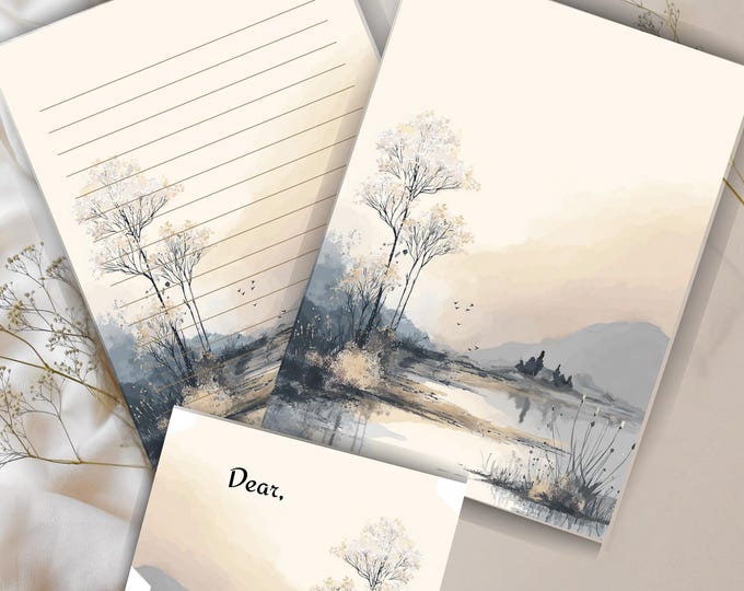 Autumn Landscape Printable Letter Paper: Lined & Blank (digital ...